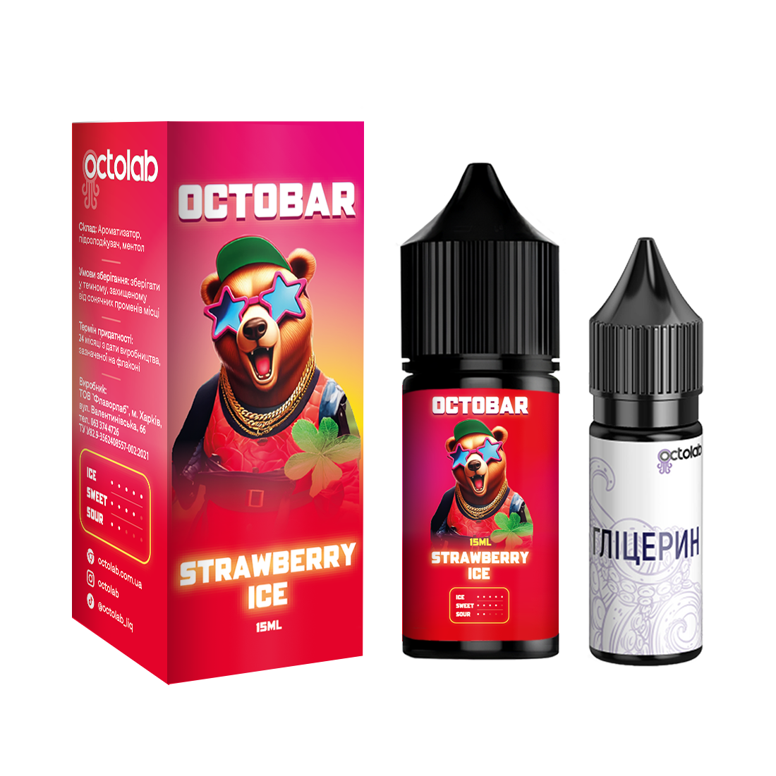 Набір сольової рідини Octobar NFT Strawberry Ice (Полуниця Лід) 30 мл ...