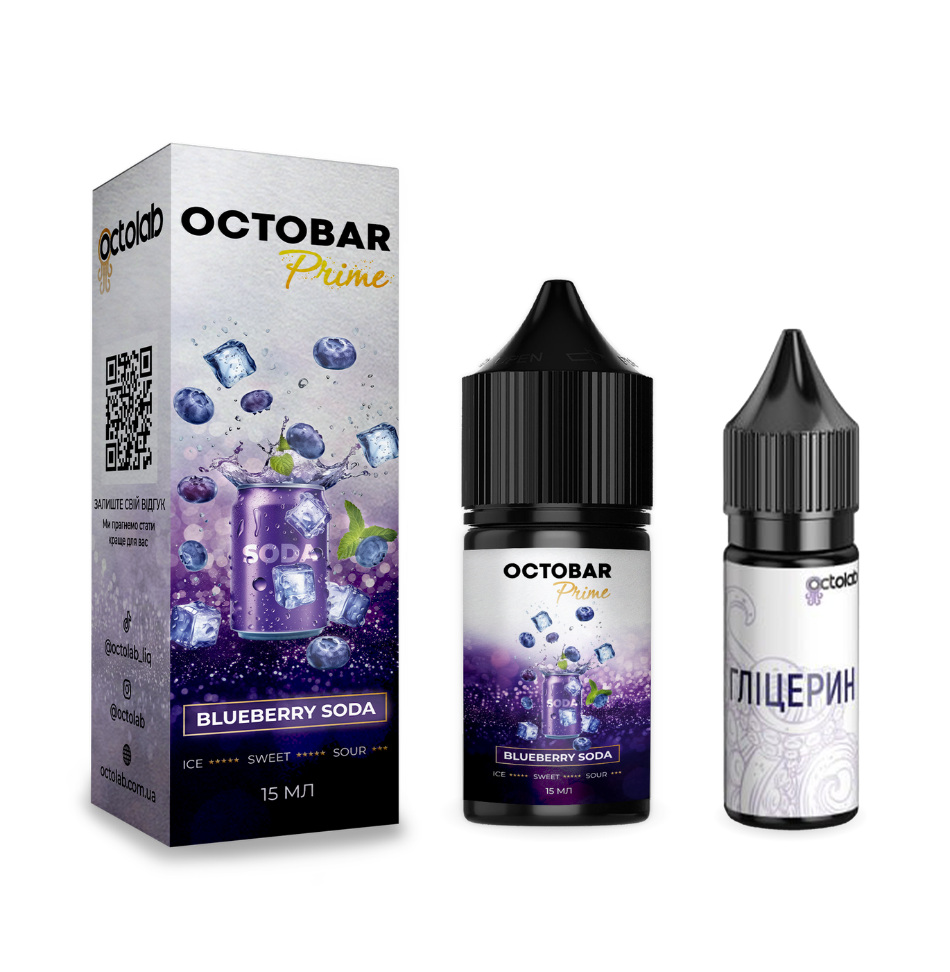 Набір сольової рідини Octobar Prime Blueberry Soda (Чорнична газована ...