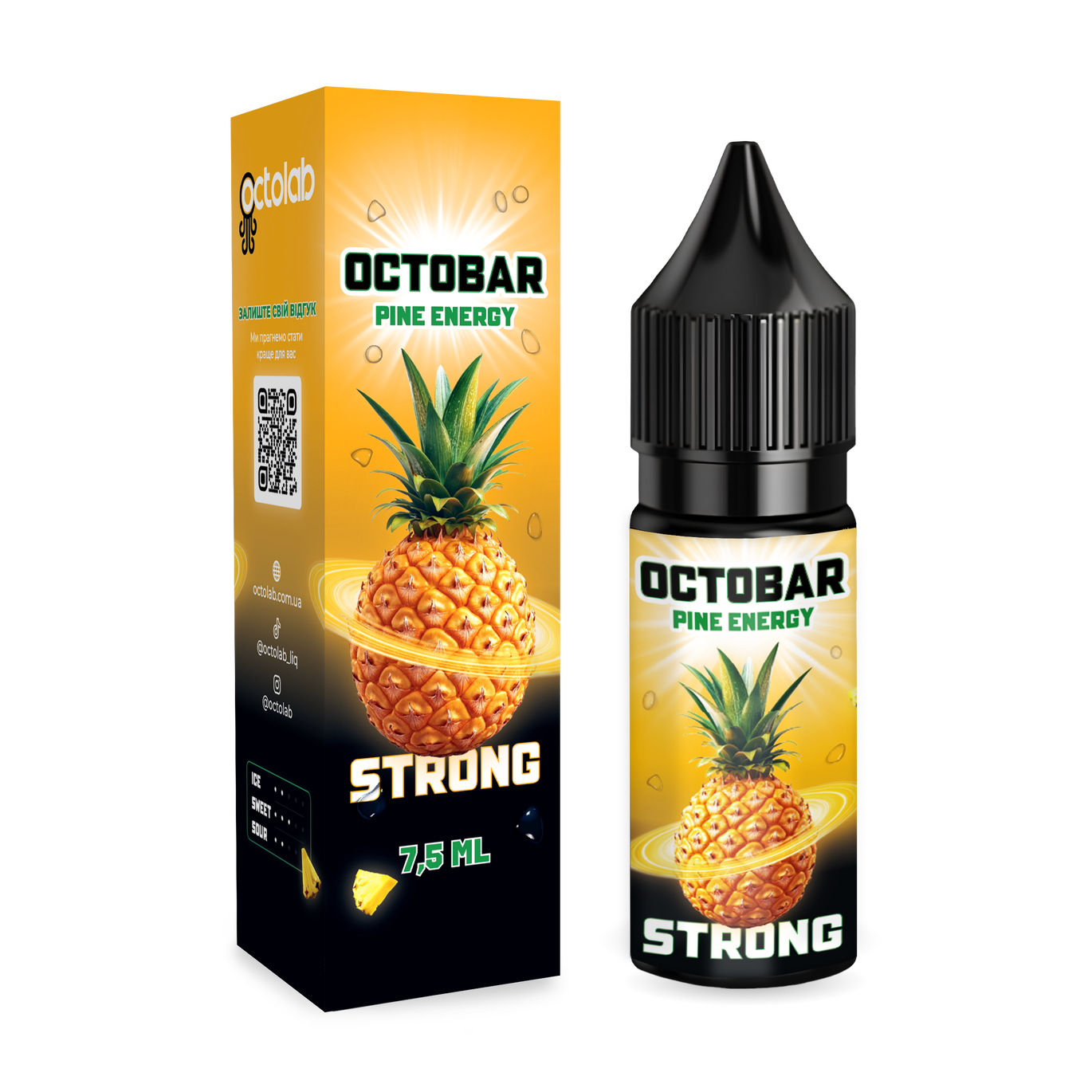 Набір сольової рідини Octobar Strong Pine Energy (Ананас) 15 мл 50 мг ...